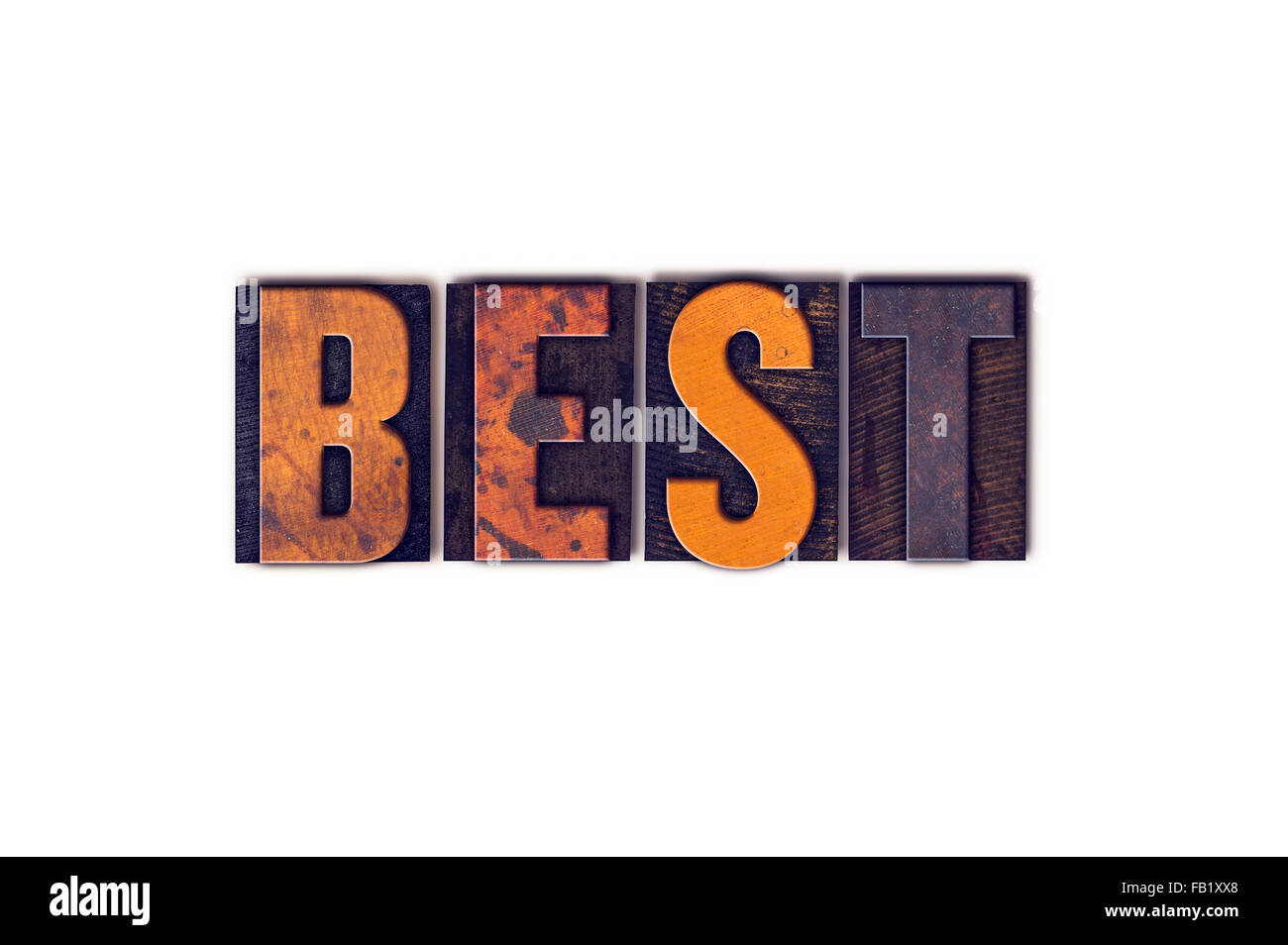 The word "Best" written in isolated vintage wooden letterpress type on ...