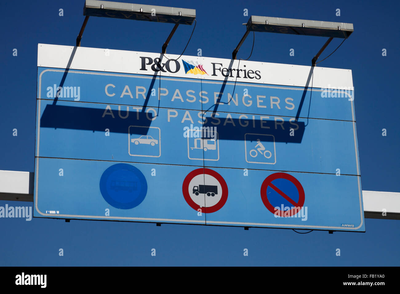 direction sign to the pier of the P&O passengers ferry at the harbour ...
