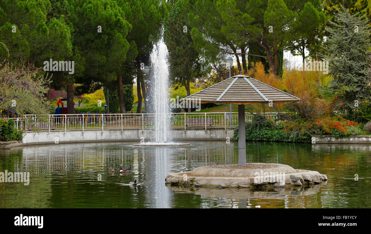 umbrella in the pond of a recreational area in the city of Coslada in ...