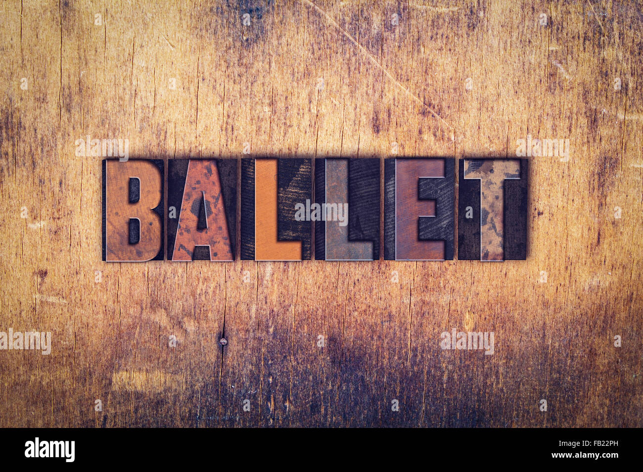 The word "Ballet" written in dirty vintage letterpress type on a aged ...