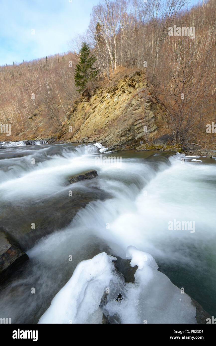 The rapids of the river in late autumn, Sakhalin Island, Russia Stock ...