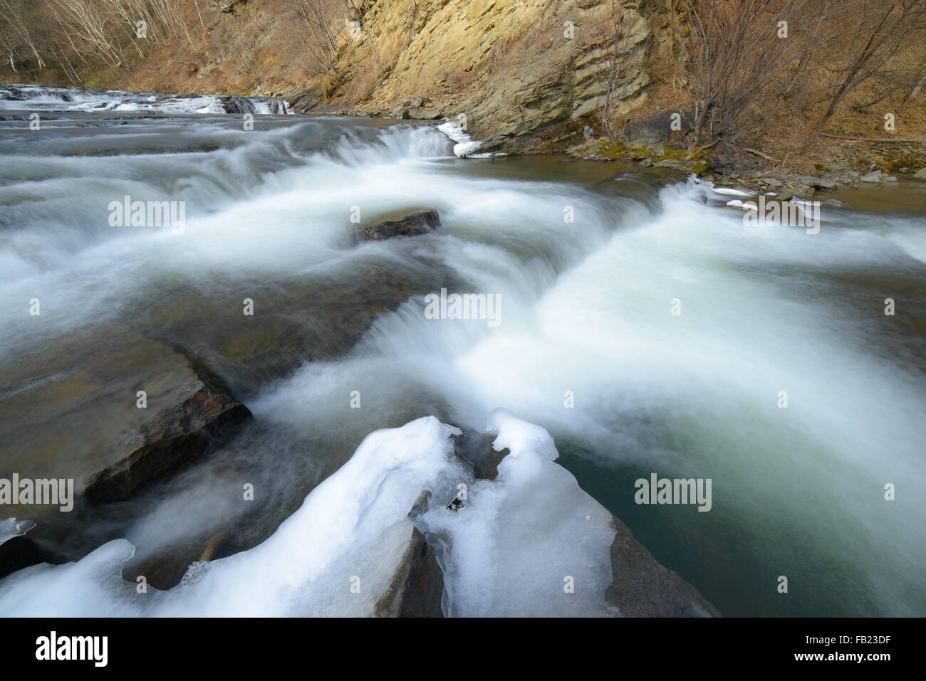 The rapids of the river in late autumn, Sakhalin Island, Russia Stock ...