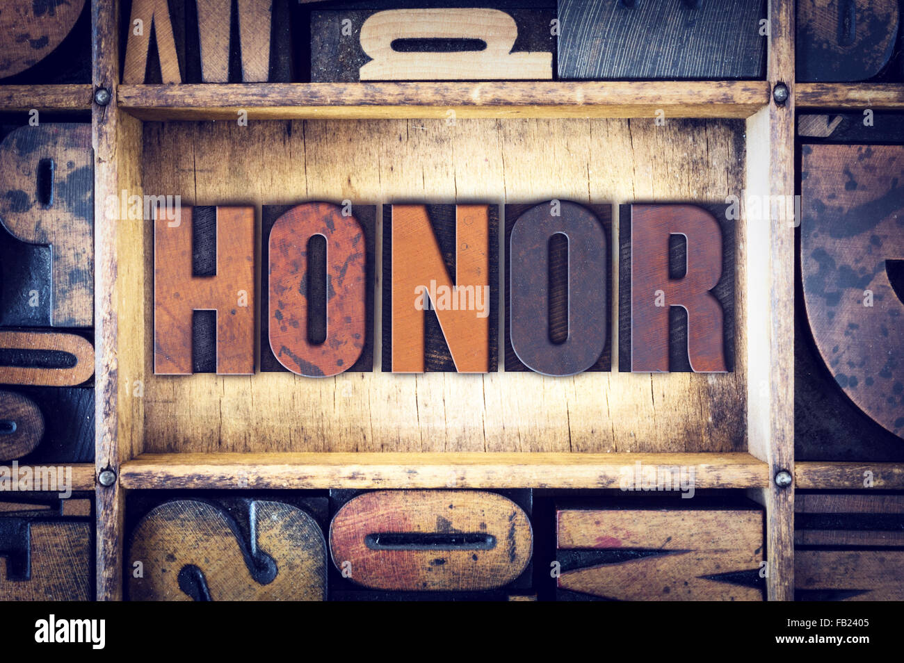 The word "Honor" written in vintage wooden letterpress type Stock Photo ...