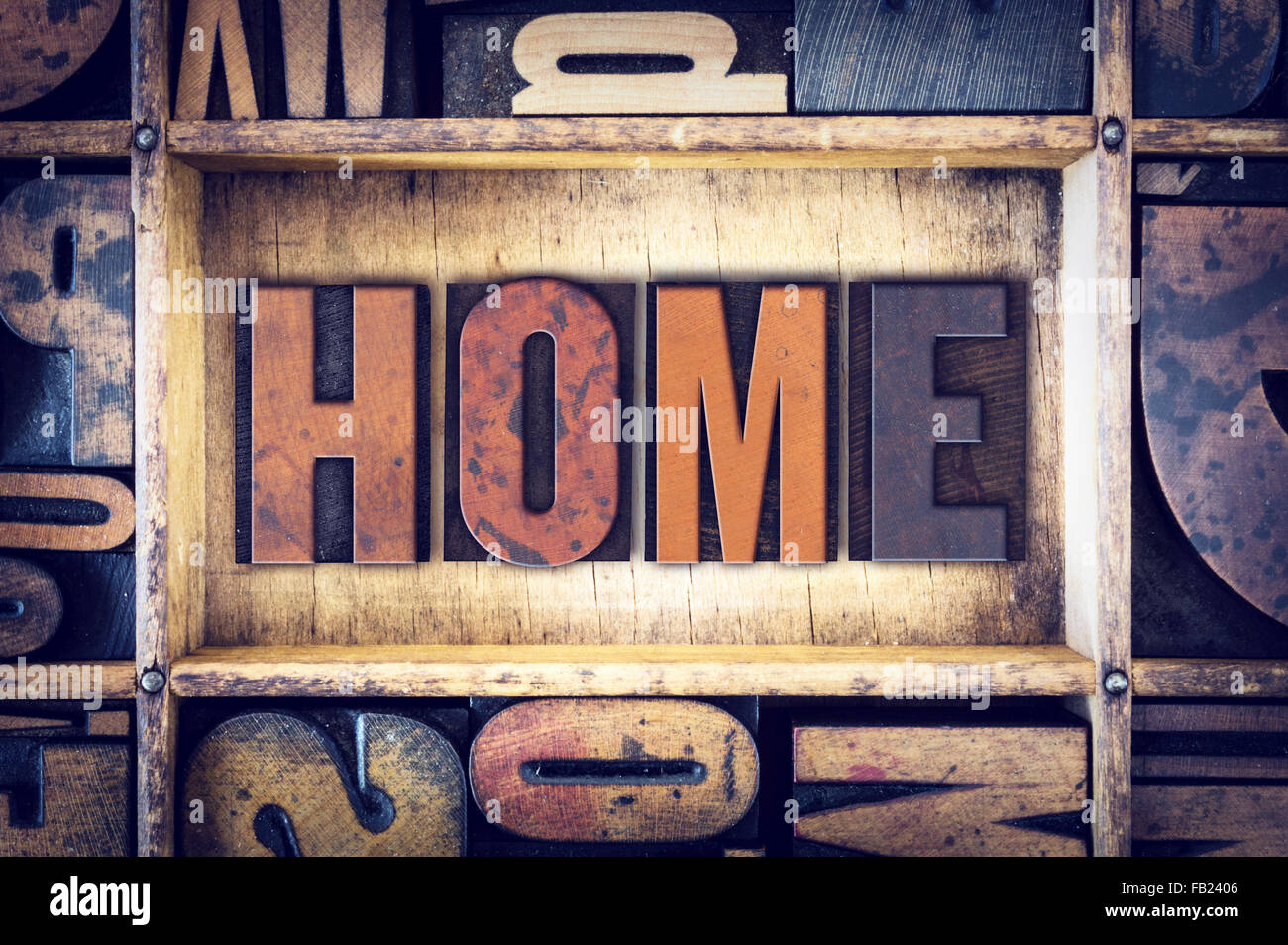 The word "Home" written in vintage wooden letterpress type Stock Photo ...