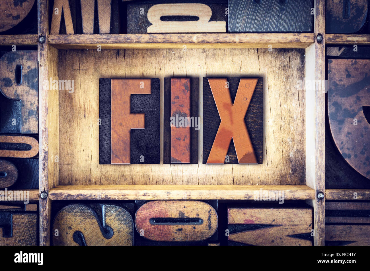 The word "Fix" written in vintage wooden letterpress type Stock Photo ...