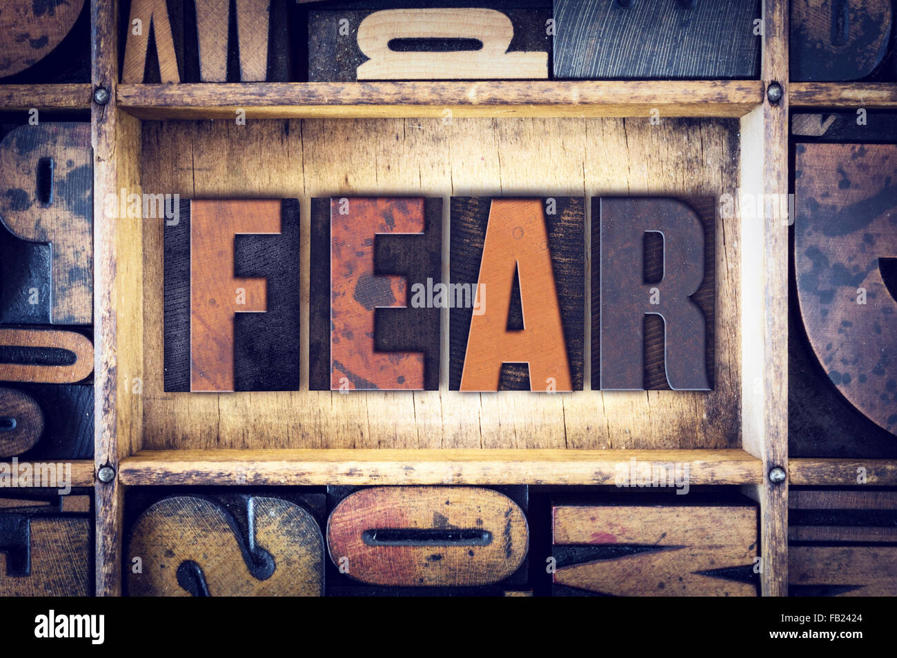 The word "Fear" written in vintage wooden letterpress type Stock Photo ...