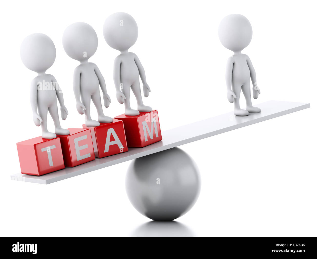 3d render illustration. White business people on a balance. Team ...