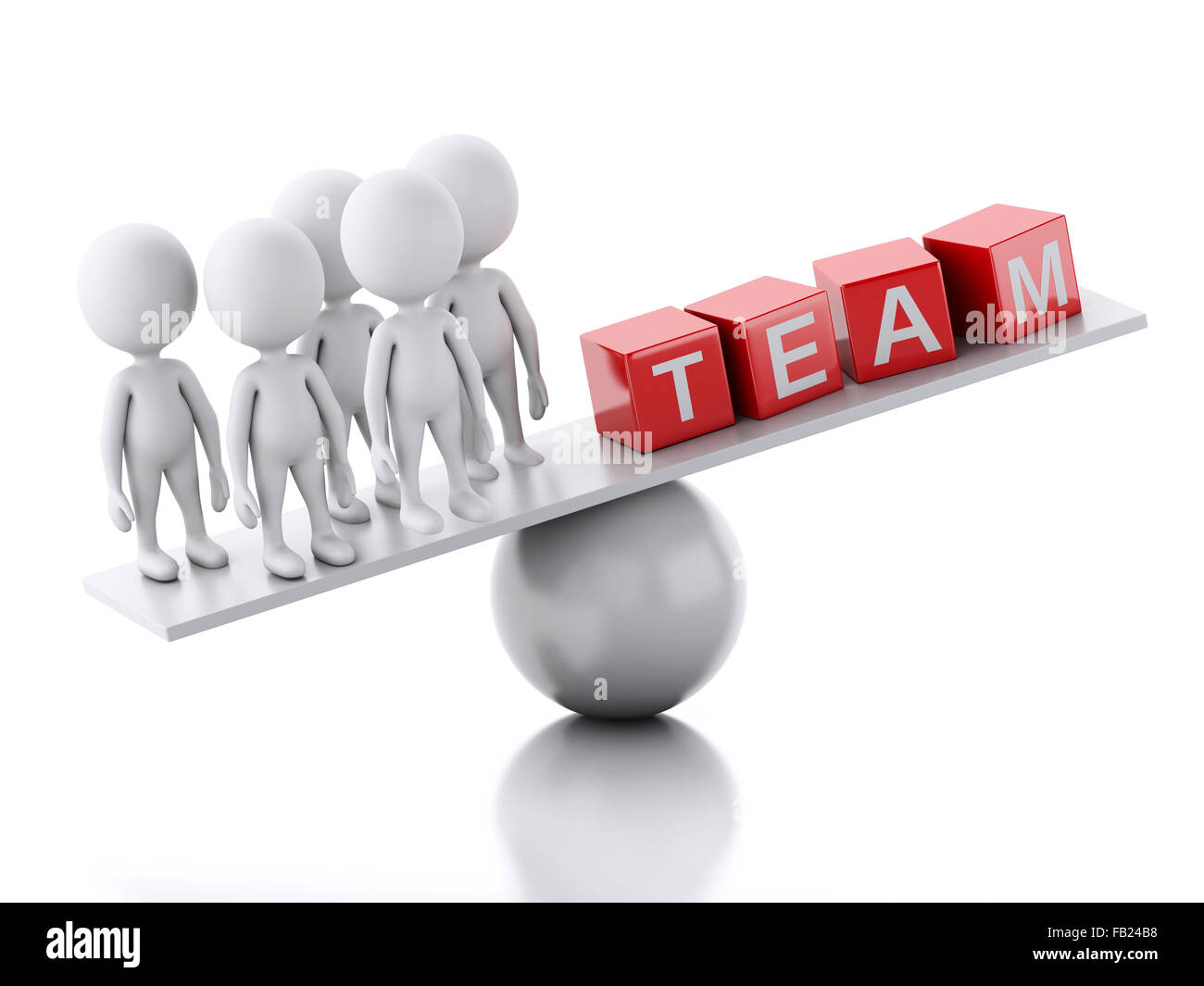 3d render illustration. White business people on a balance. Team ...