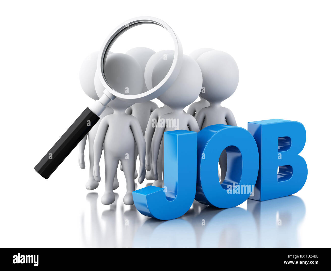 3d renderer illustration. Search job with magnifying glass over white ...