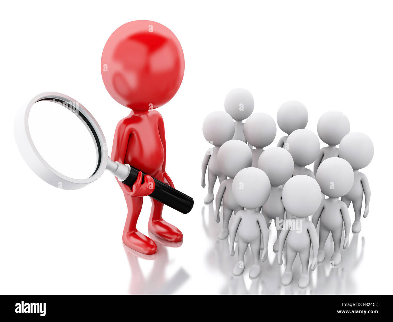 3d renderer image. Red leader selects staff. Business concept. Isolated ...
