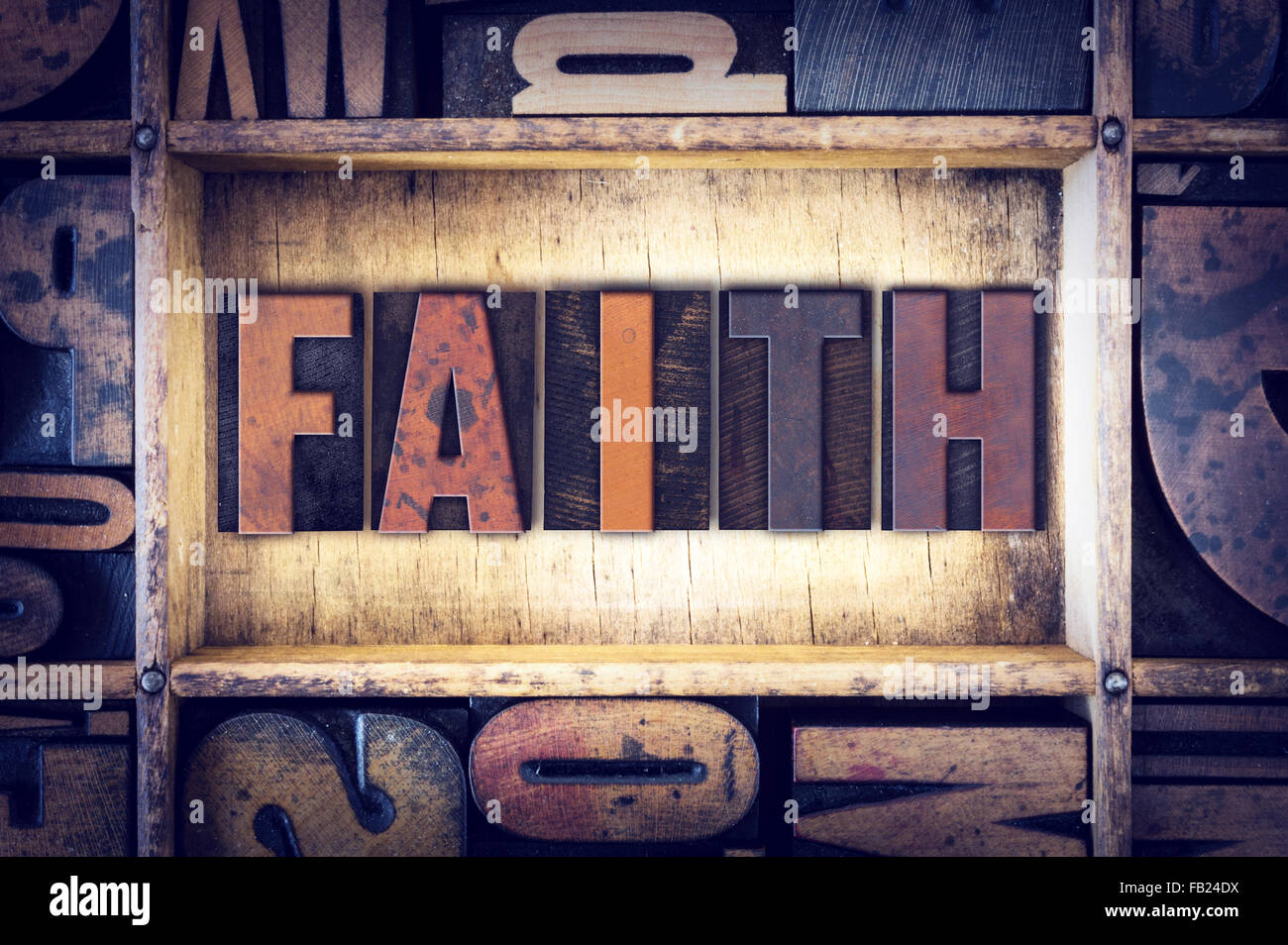 The word "Faith" written in vintage wooden letterpress type Stock Photo ...