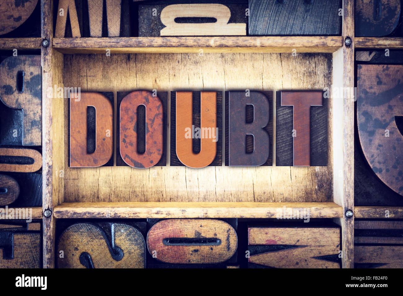 The word "Doubt" written in vintage wooden letterpress type Stock Photo ...