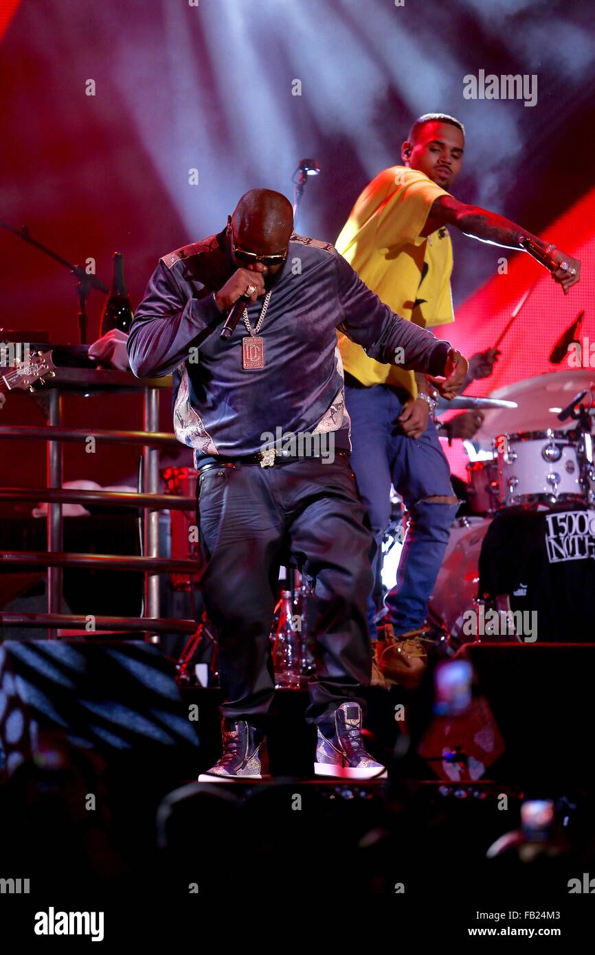 Rick Ross and Chris Brown seen performing together on Jimmy Kimmel Live ...