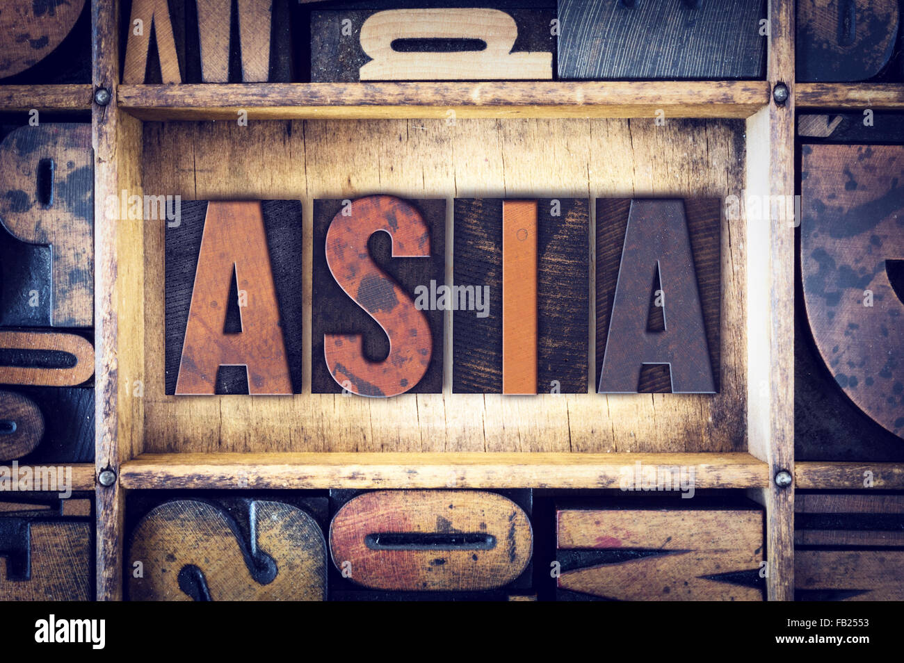 The word "Asia" written in vintage wooden letterpress type Stock Photo ...