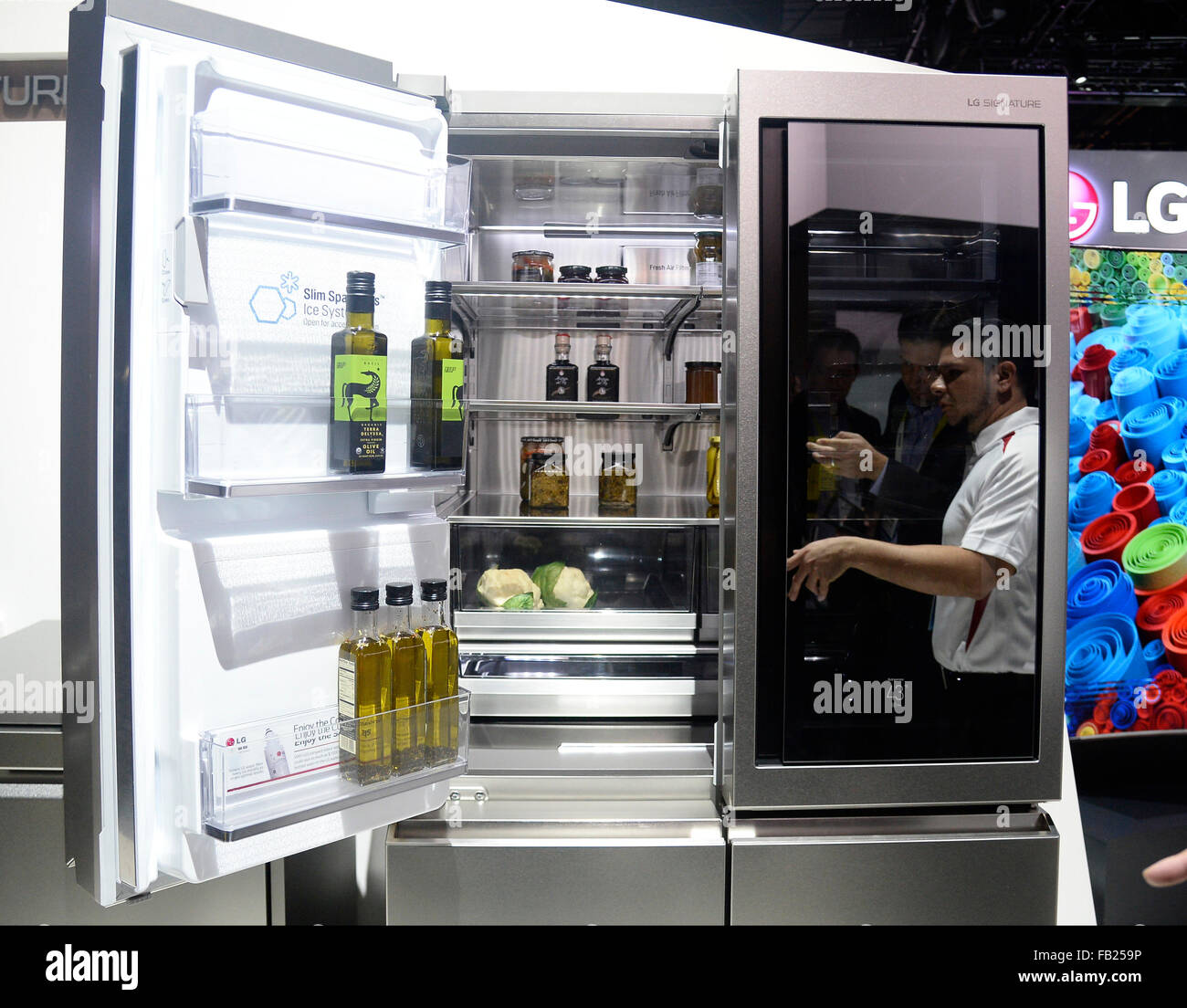 Las Vegas NV, USA. 7th Jan, 2016. CES attendees check out LG's see ...