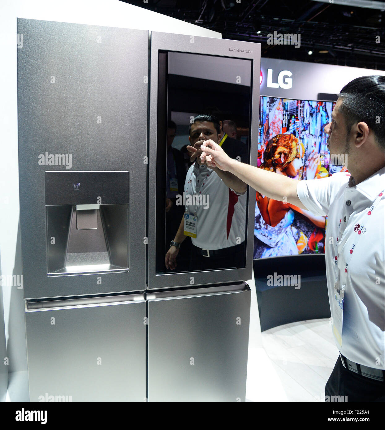 Las Vegas NV, USA. 7th Jan, 2016. CES attendees check out LG's see ...