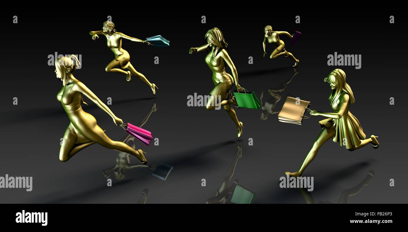 Shopping Spree with Crowd of Ladies Running Stock Photo - Alamy