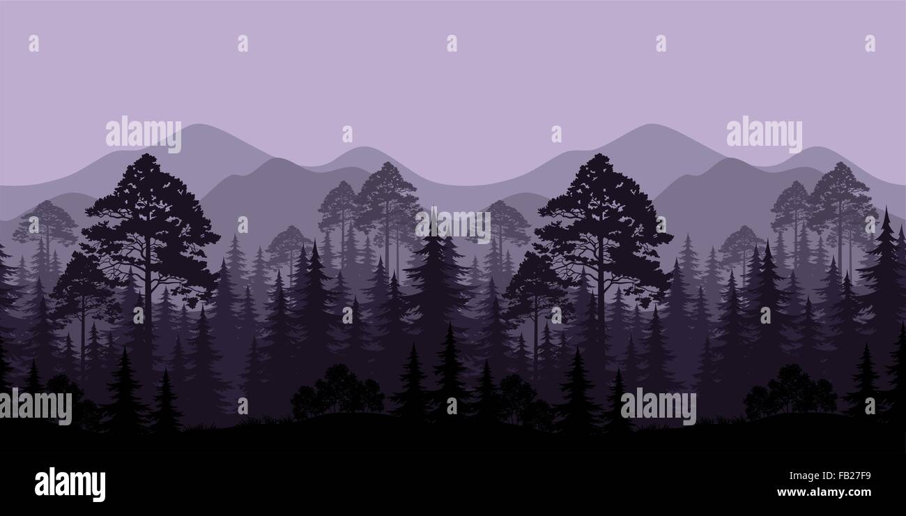 Seamless Landscape, Trees and Mountain Silhouettes Stock Vector Image ...