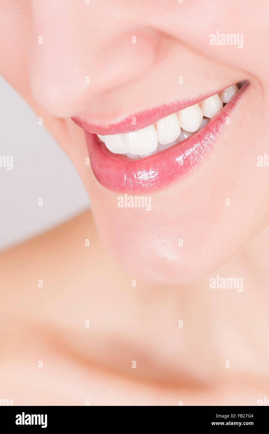 Close up of a young woman's big smile with clean white teeth Stock ...