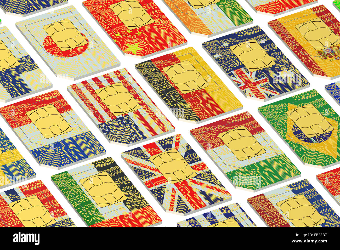 International SIM cards with flags isolated on white background Stock ...