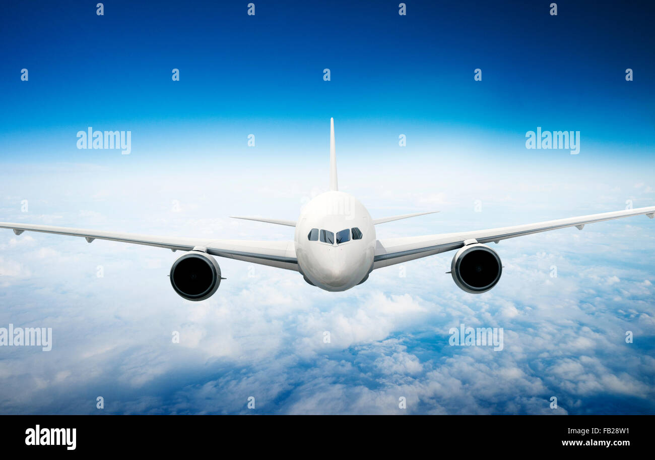 Airplane Skyline Horizon Flight Cloud Concept Stock Photo - Alamy