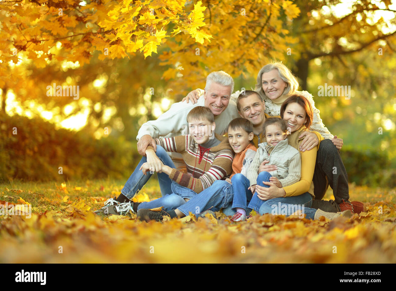 Family relaxing in autumn park Stock Photo - Alamy
