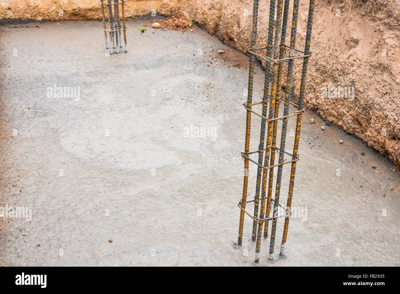 Concrete footings for the foundation of a house under construction ...