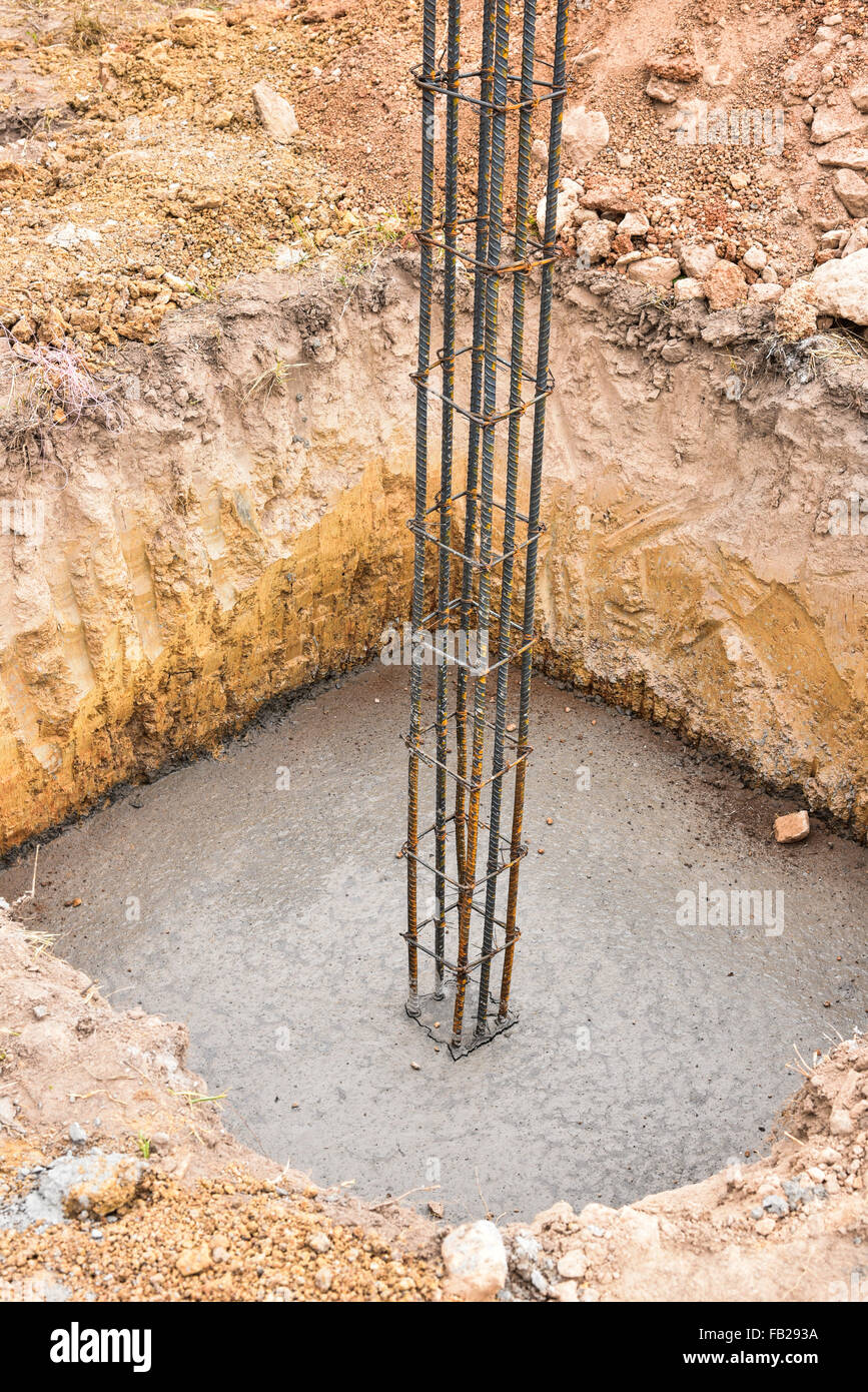 Concrete footings for the foundation of a house under construction ...