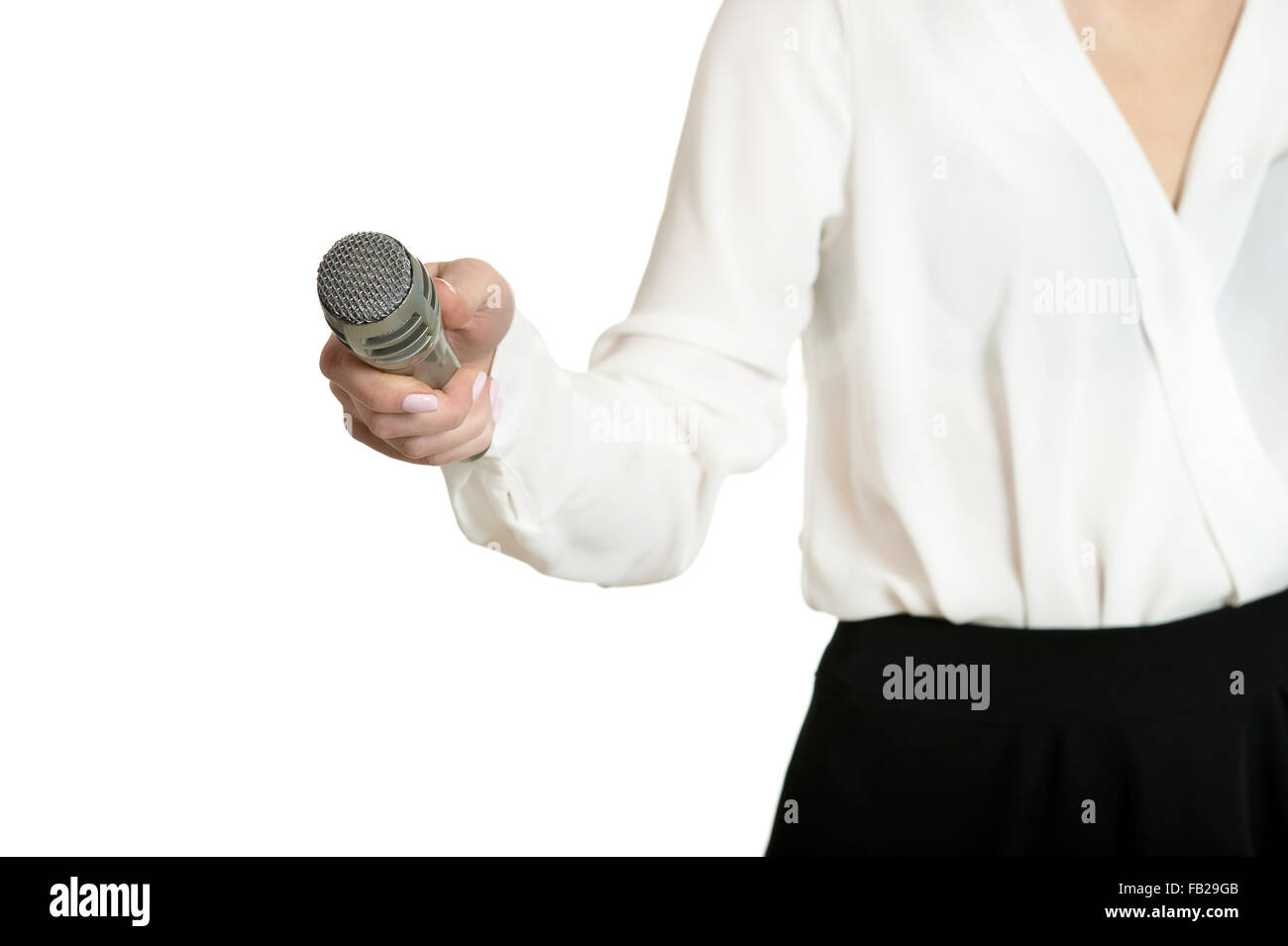 Young woman with microphone Stock Photo - Alamy