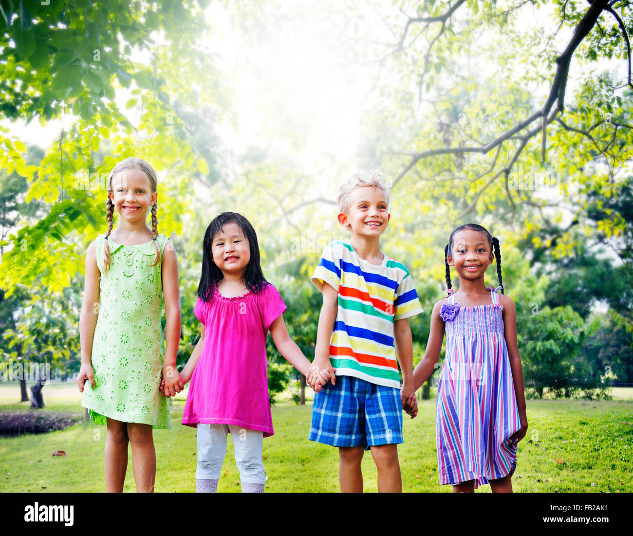Diversity Friends Children Park Happiness Concept Stock Photo - Alamy