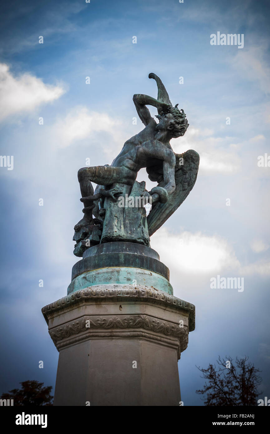 fallen angel, devil figure, bronze sculpture with demonic gargoyles and ...