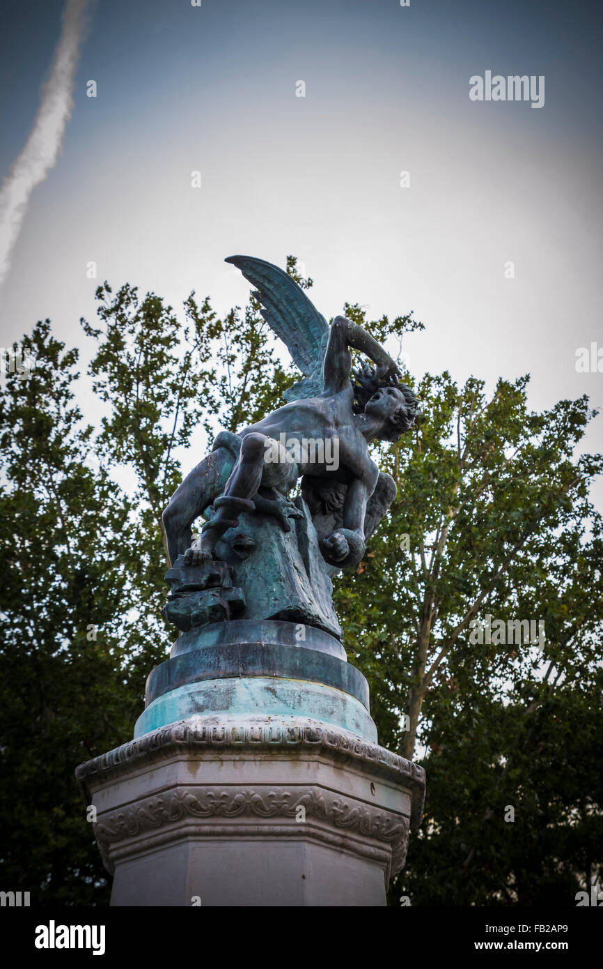 fallen angel, devil figure, bronze sculpture with demonic gargoyles and ...