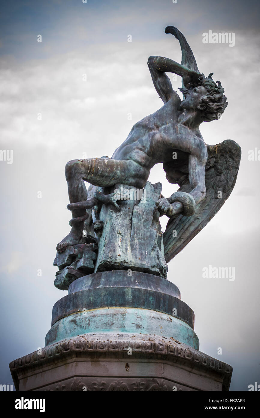 fallen angel, devil figure, bronze sculpture with demonic gargoyles and ...