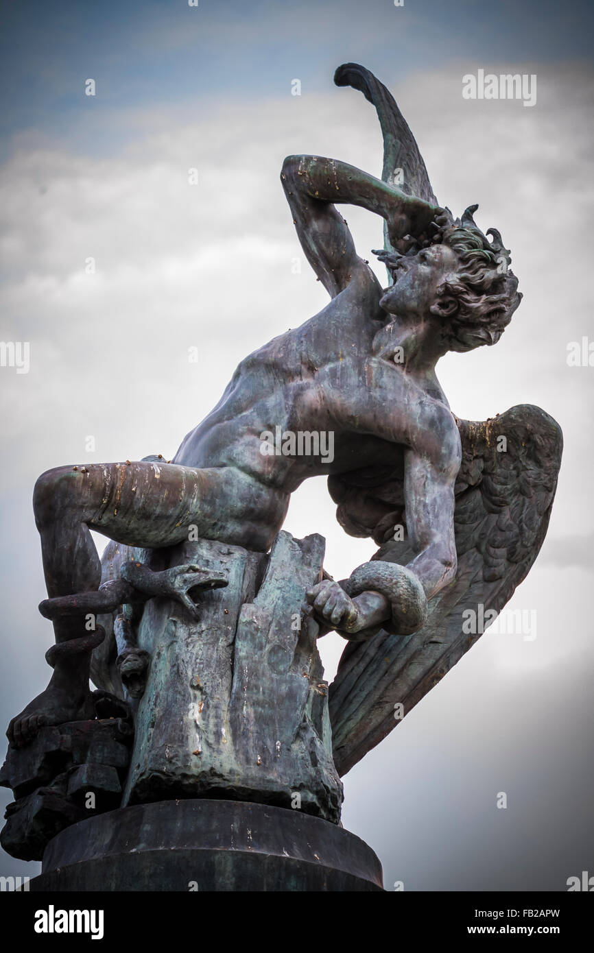 fallen angel, devil figure, bronze sculpture with demonic gargoyles and ...