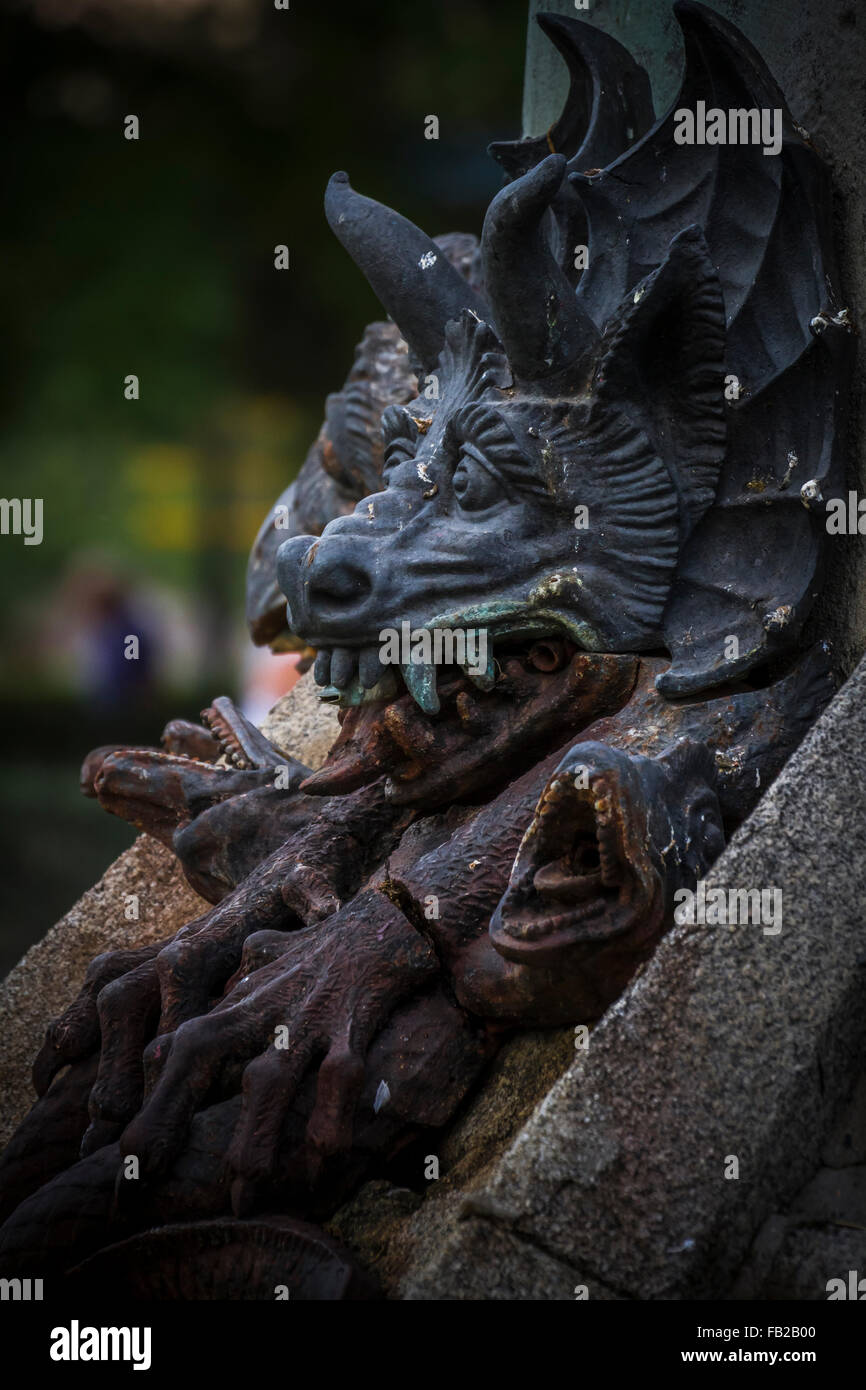 devil figure, bronze sculpture with demonic gargoyles and monsters ...