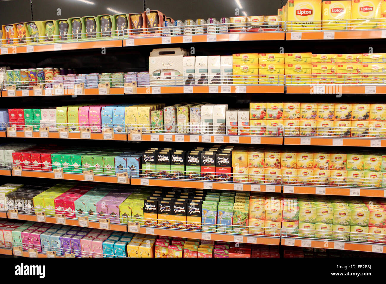 shop with a lot of tea packets on the shelves Stock Photo - Alamy