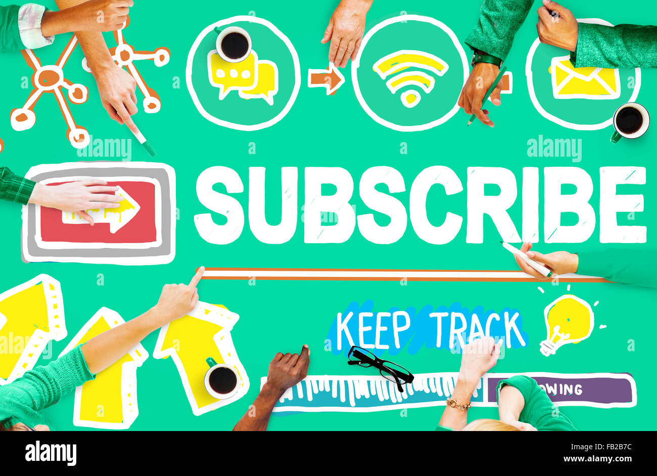 Subscribe Follow Registration Support Media Concept Stock Photo - Alamy