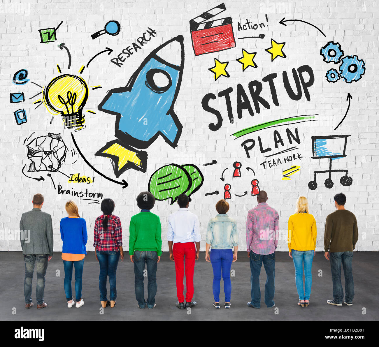 Start Up Business Launch People Rear View Concept Stock Photo - Alamy