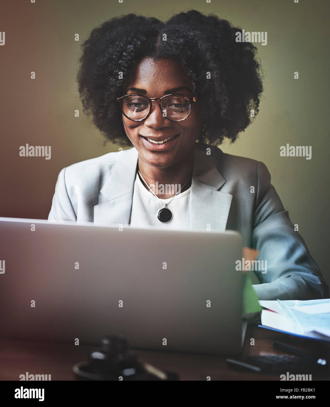 Businesswoman Working Computer Technology Concept Stock Photo - Alamy