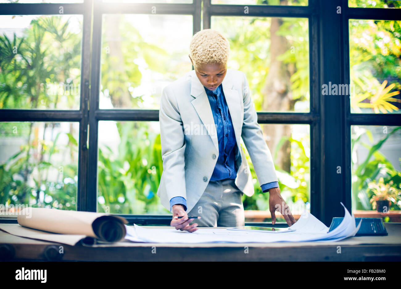 Businesswoman Thinking Planning Strategy Working Plan Concept Stock ...