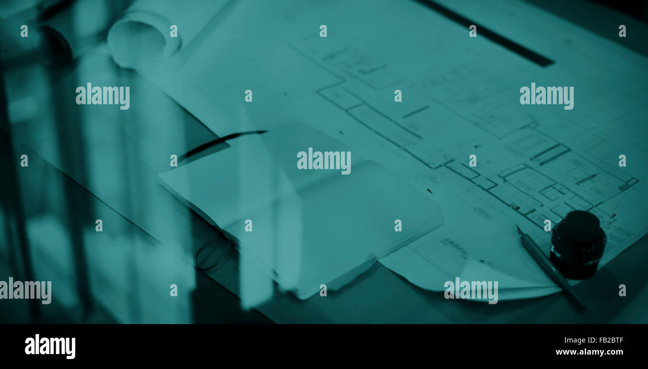 Construction Blueprint Project Working Planning Concept Stock Photo - Alamy