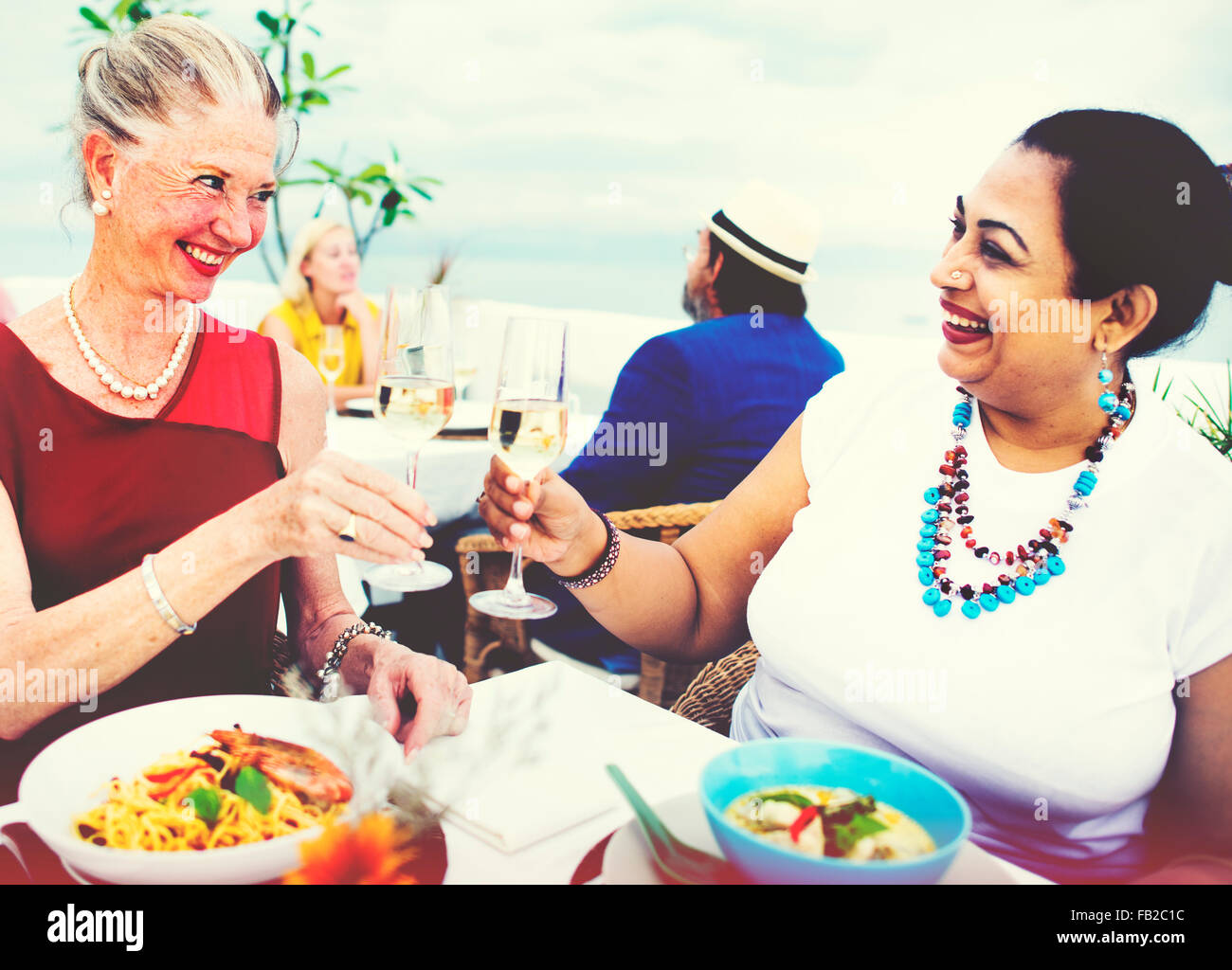 Diverse Neighbors Drinking Party Rooftop Concept Stock Photo - Alamy