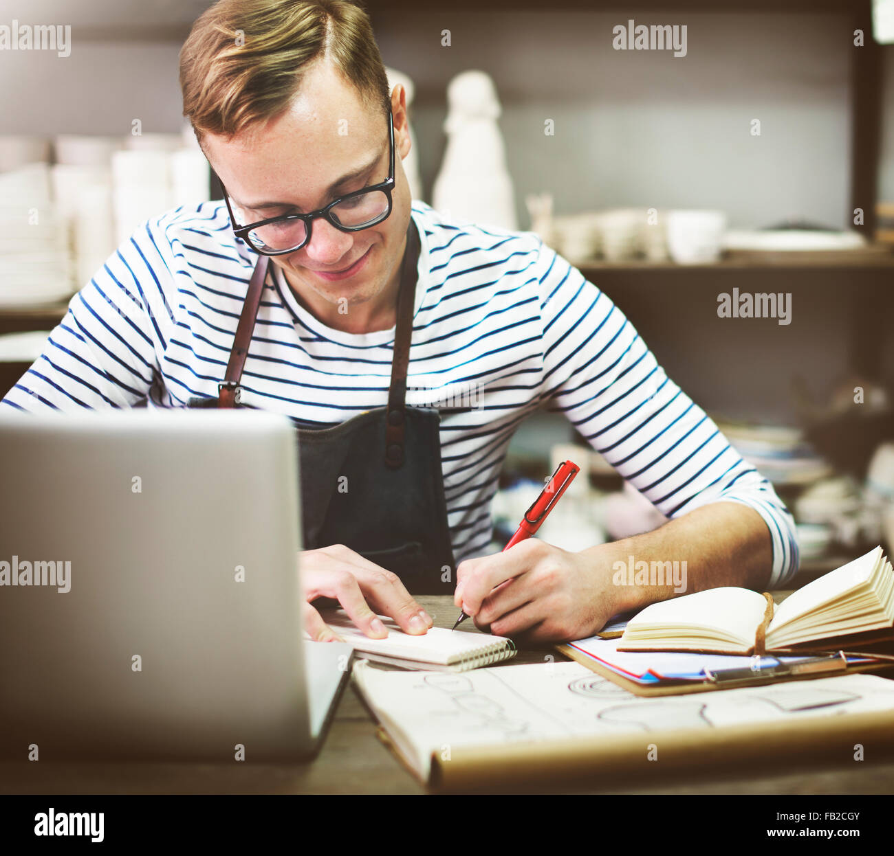 Craftsman Handy Drawing Ideas Workshop Concept Stock Photo - Alamy