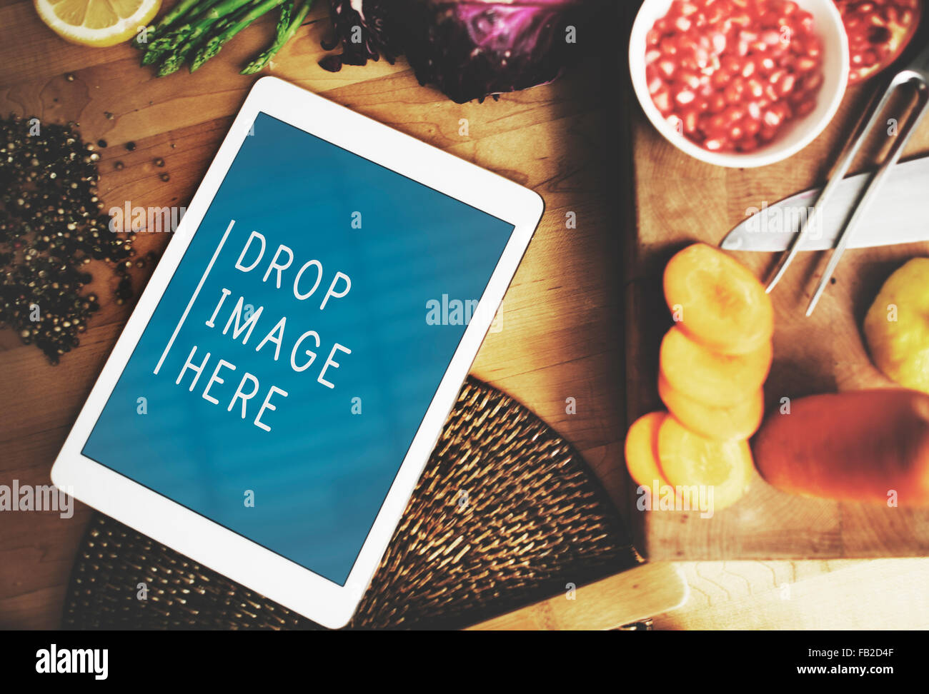 Digital Tablet Kitchen Food Vegan Copy Space Concept Stock Photo - Alamy