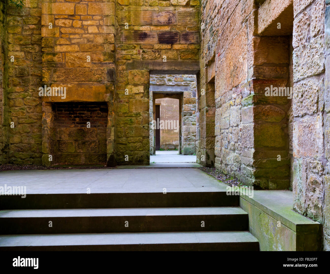 Interior view of Belsay Castle a 14th-century medieval castle in ...