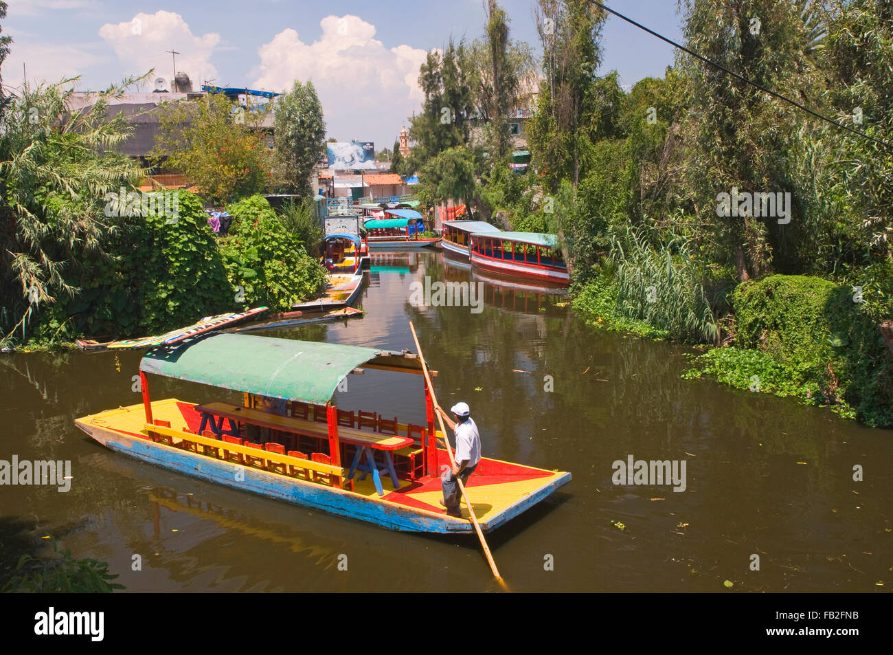 The colourful tourist boats on the canals of Xochimilco, Mexico City ...