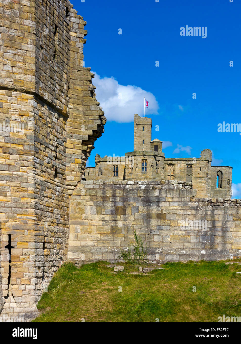 The ruins of Warkworth Castle a medieval building in Northumberland ...
