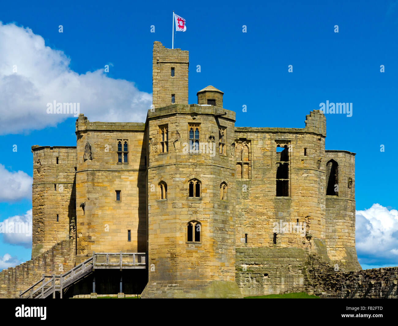 The Keep in the ruins of Warkworth Castle a medieval building in ...