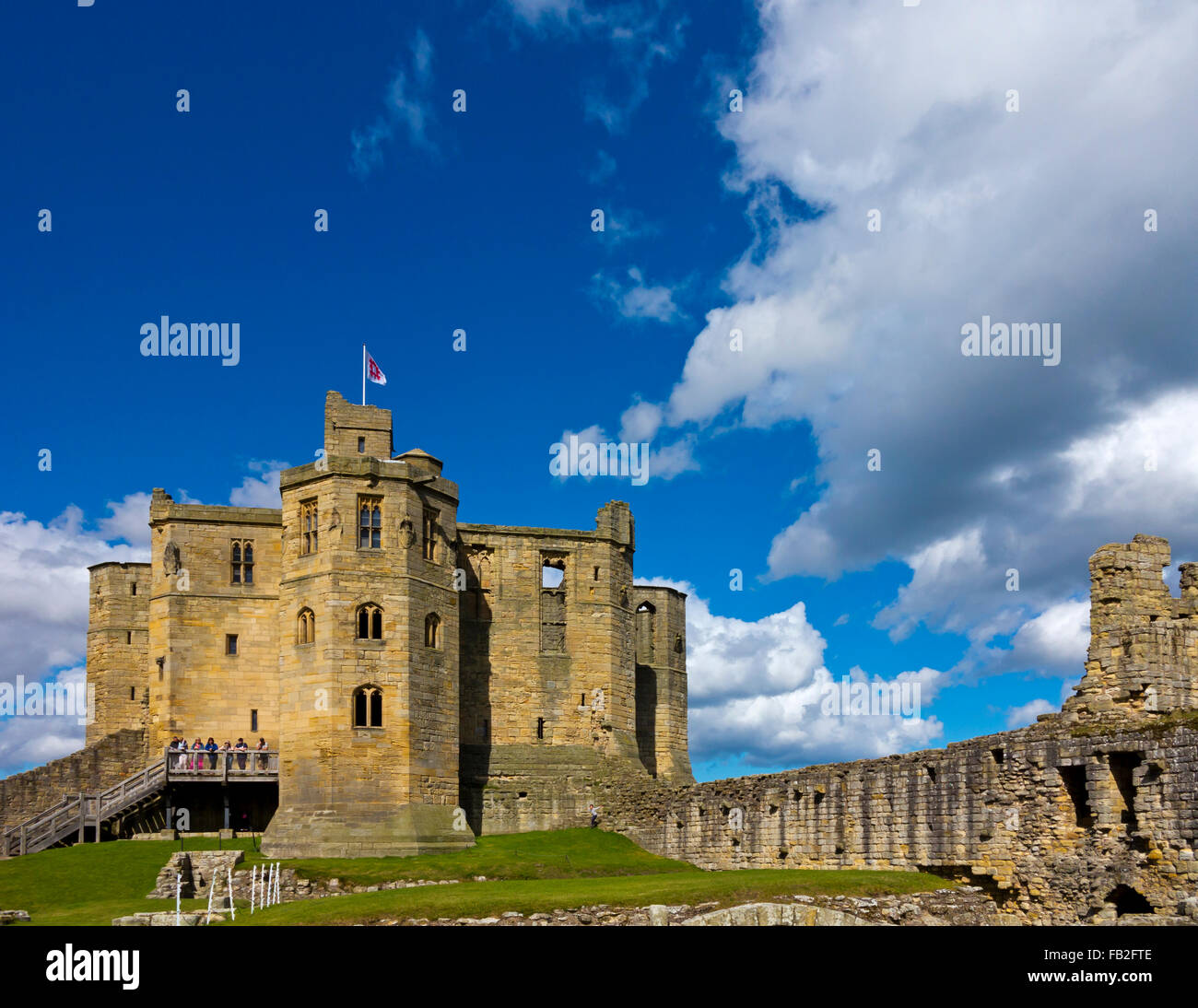The Keep in the ruins of Warkworth Castle a medieval building in ...
