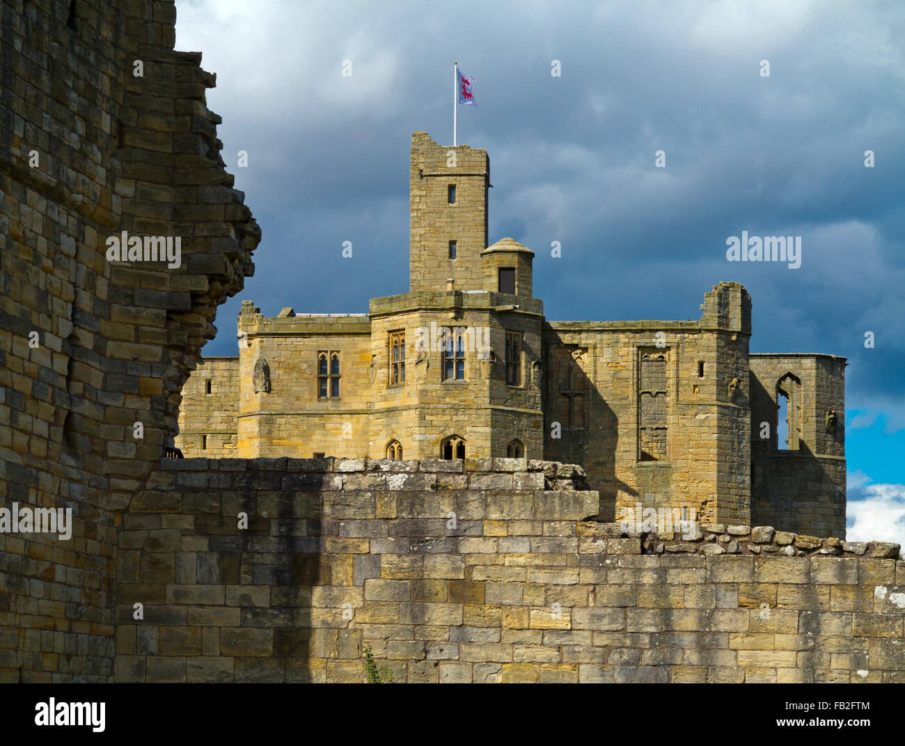 The ruins of Warkworth Castle a medieval building in Northumberland ...
